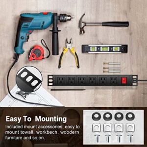 6 Outlets Heavy Duty Power Strip, Mountable Metal Power Strip Outlet, Rack Mount Power Strip 6 FT 16 AWG Long Extension Cord for Commercial Workshop Industrial Kitchen Office