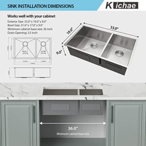 33 Double Bowl Kitchen Sink - Kichae Undermount Kitchen Sinks Stainless Steel Double Basin 33x19 Inch Kitchen Sink 18 Gaugle 60/40 Undermount Kitchen Sink Basin