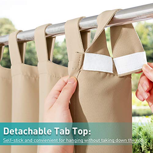 NICETOWN Outdoor Patio Curtain Waterproof Room Darkening Drape, Detachable Sticky Tab Top Thermal Insulated Privacy Protect Outdoor Divider for Porch/Doorway, Biscotti Beige, W52 x L84, 1 Panel