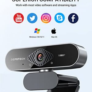 DEPSTECH Webcam with Microphone, 1080P HD Webcam with Auto Light Correction for Desktop/Laptop, Streaming Computer USB Web Camera for Video Conferencing, Teaching, Streaming, and Gaming-D04