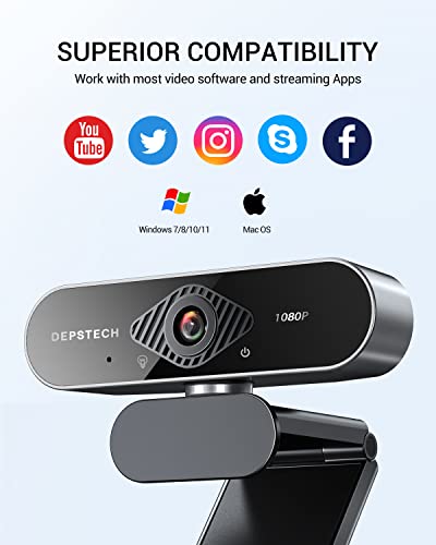 DEPSTECH Webcam with Microphone, 1080P HD Webcam with Auto Light Correction for Desktop/Laptop, Streaming Computer USB Web Camera for Video Conferencing, Teaching, Streaming, and Gaming-D04