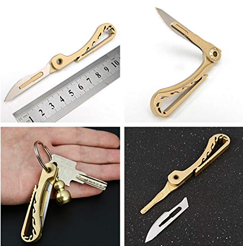 SZHOWORLD Mini Brass Pocket Knife EDC Utility Knife with 10 Extra Replaceable Blades, Portable Sharp Folding Knife with Back Clip