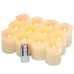 flameless candles battery operated candles set of 12(d:3" x h:4") pillar real wax led candles with 10-key remote and cycling 24 hours timer