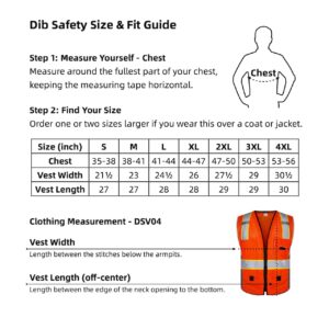 Dib Safety Vest Reflective Orange Mesh, High Visibility Vest with Pockets and Zipper, Heavy Duty Vest Made with 3M Reflective Tape S