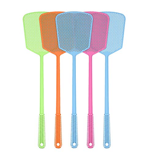 Fly Swatter, 5 Pack Strong Plastic Fly Swat Set Heavy Duty with Long Flexible Handle Manual Assorted Colors Multi Pack Fly Swatters