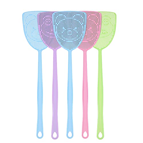 Fly Swatter 5 Pack Plastic Manual Fly Swat Set Heavy Duty with Long Strong Handle Assorted Colors Multi Pack Fly Swatters