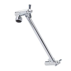 shower head extension arm by js jackson supplies, adjustable 10 inch showerhead extender, solid brass construction, universal tall hi-lo pipe height extending (chrome finish)