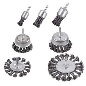 rocaris 7pcs twist knot wire wheel brush for drill crimped cup wire wheels brush set for drill with 1/4-inch shank for rust removal, corrosion and scrub surfaces