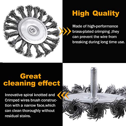 Rocaris 7Pcs Twist Knot Wire Wheel Brush for Drill Crimped Cup Wire Wheels Brush Set for Drill with 1/4-Inch Shank For Rust Removal, Corrosion and Scrub Surfaces