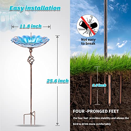 MUMTOP Bird Baths for Outdoors, Outdoor Bird Bath,Glass Birdbath Sunflower Bird Feeders Bowl with Stake for Garden Yard Decor (Blue)