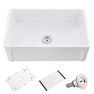 farmhouse sink - vokim 30 inch fireclay white farmhouse sink deep apron front kitchen sink single bowl handcrafted farm sink