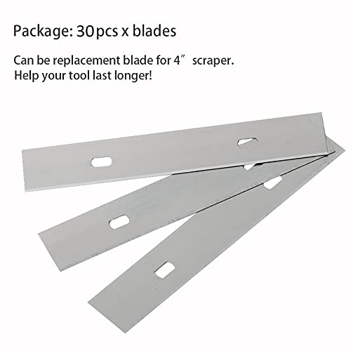 4" Scraper Blades 30 PCS Replacement Stainless Steel Razor Blade to Remove Decals, Stickers, Wallpaper Adhesive Vinyls