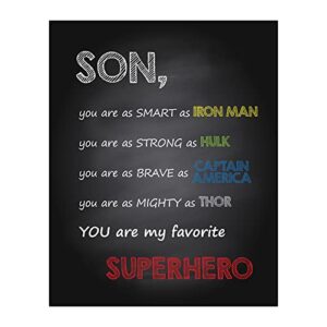 son my favorite superhero - inspirational wall art print- motivational marvel wall decor for, boy’s room decor, home decor, office decor, school decor, room decor aesthetic, unframed wall print - 8x10