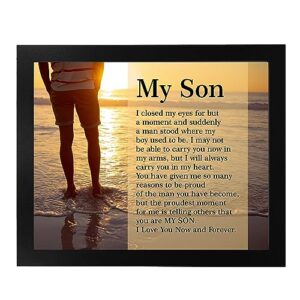 My Son-Love You Forever- Inspirational Family Wall Art, Loving Heartfelt Message With Modern Typographic Beach Sunset Print For Home Decor, Office Decor. Great Wedding-Graduation Gift! Unframed-10x8