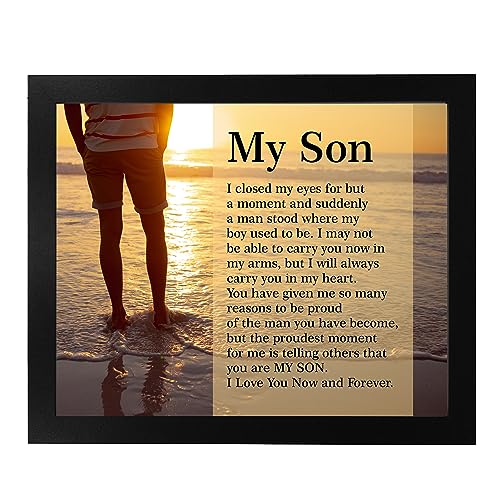 My Son-Love You Forever- Inspirational Family Wall Art, Loving Heartfelt Message With Modern Typographic Beach Sunset Print For Home Decor, Office Decor. Great Wedding-Graduation Gift! Unframed-10x8