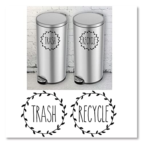 Wreath Style Farmhouse Trash and Recycle Vinyl Wall Decal Sticker for Metal, Aluminum, Steel, Plastic Trash Cans Indoor use