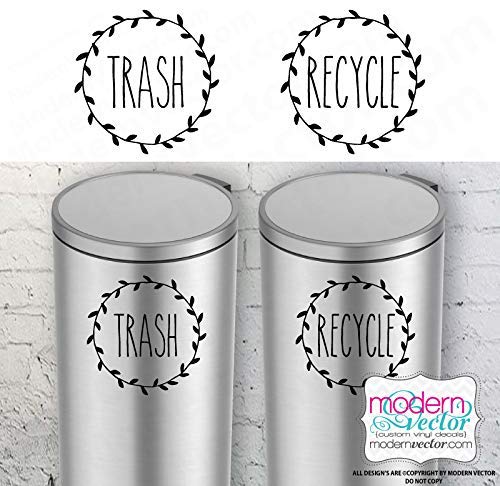 Wreath Style Farmhouse Trash and Recycle Vinyl Wall Decal Sticker for Metal, Aluminum, Steel, Plastic Trash Cans Indoor use