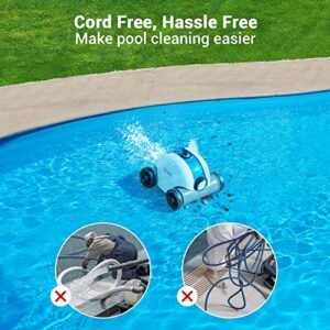 Cordless Robotic Pool Cleaner, Automatic Pool Vacuum with 60-90 Mins Working Time, Rechargeable Battery, IPX8 Waterproof for Above/In-Ground Swimming Pools Up to 861 Sq Ft