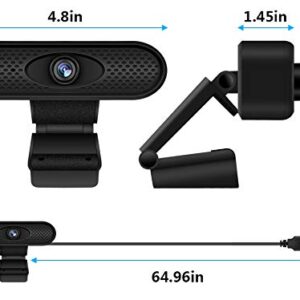 LFS Webcam with Microphone, 1080P HD Streaming USB Computer Webcam 65 inch Long Cable Manual Focus Noise Reduction [Plug and Play] [30fps] for PC Video Conferencing/Calling, Laptop/Desktop Mac