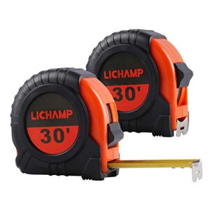 lichamp tape measure 30-foot, 2 pack bulk easy read measuring tape retractable metric/fractional, measurement tape 29.5ft/9m by 1-inch