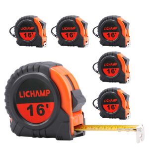 lichamp tape measure 16 ft, 6 pack bulk easy read measuring tape retractable with fractions 1/8, measurement tape 16-foot by 3/4-inch