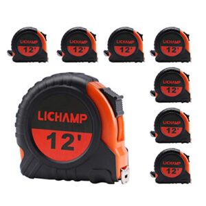 lichamp tape measure 12 ft, 8 pack bulk easy read measuring tape retractable with fractions 1/8, measurement tape 12-foot by 1/2-inch