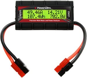 powerwerx watt meter-pp, dc inline power analyzer, 45a continuous, 12 gauge with anderson powerpole connectors