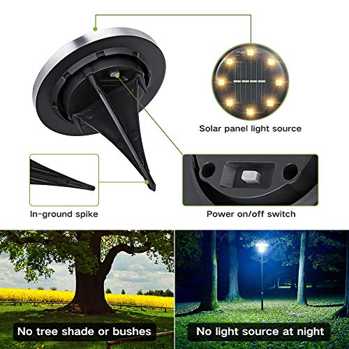 Joomer Solar Ground Lights, 12 Pack 8 LED Solar Pathway Lights Waterproof In-Ground Outdoor Landscape Lighting Solar Disk Lights for Patio Pathway Lawn Yard Driveway Walkway (Warm White)