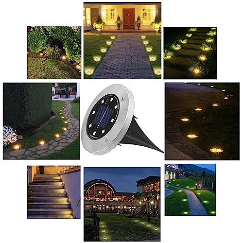 Joomer Solar Ground Lights, 12 Pack 8 LED Solar Pathway Lights Waterproof In-Ground Outdoor Landscape Lighting Solar Disk Lights for Patio Pathway Lawn Yard Driveway Walkway (Warm White)