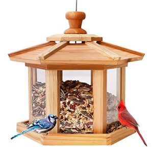 solution4patio hexagon shaped gazebo bird feeder, usa cedar, hollow mesh tray, large capacity, easy to clean & fill, 9.6" dia. x 8.7" h, g-b121a00-us