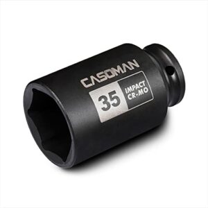 casoman 1/2" drive x 35 mm deep 6 pt impact socket, cr-mo, 1/2-inch drive 6 point axle nut socket for easy removal of axle shaft nuts (35mm)