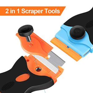 2PACK Razor Blade Scraper, 2-in-1 Scraper Tool with 12Pcs Plastic Blades and 7Pcs Metal Blades, Multi-Purpose Cleaning Razor Scraper for Decals, Stickers, Labels, Caulk, Adhesive, Paint Removal