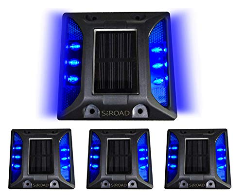 SIROAD Solar Driveway Deck Light, IP68 Waterproof Driveway Reflector Outdoor Blue LED Light for Dock Walkway Lane Porch Patio Pathway Garden Yard Road Markers (Blue, 4 Pack)