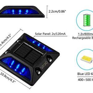 SIROAD Solar Driveway Deck Light, IP68 Waterproof Driveway Reflector Outdoor Blue LED Light for Dock Walkway Lane Porch Patio Pathway Garden Yard Road Markers (Blue, 4 Pack)