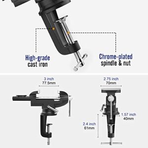 Housolution Universal Table Vise 3 Inch, 360°Swivel Base Bench Clamp Home Vise Clamp-On Vise Repair Tool Portable Work Bench Vise for Woodworking, Cutting Conduit, Drilling, Metalworking - Black