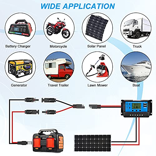 ELECTOP Solar Panel Connector Cable, 10AWG SAE Connector to Male & Female Solar Connectors PV Extension Cable Wire for RV Solar Panel DC Power Battery Charger with SAE Polarity Reverse Adapter