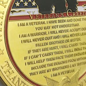 Military Veterans Creed Challenge Coin, Thank You for Your Service Gift