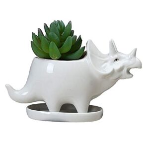 kiaotime dinosaur shape white ceramic succulent planters pots little planter flower bonsai dino pots vase container cactus desktop animal decoration pencil holder nursery pots