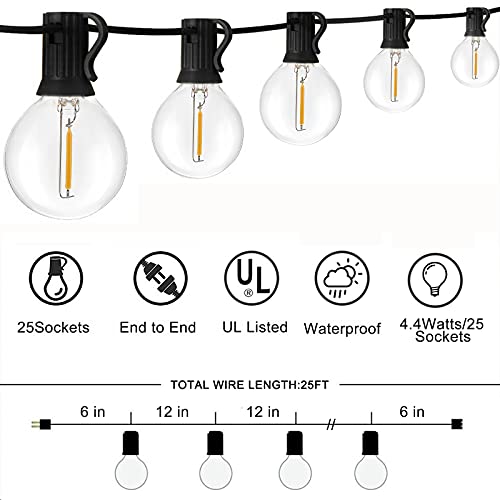 VMANOO Outdoor String Lights 25Ft Globe Patio Lighting G40 LED Bulbs Waterproof for Outside Yard Gazebo Party Wedding Porch Garden Bistro Pergola Backyard Deck Hanging Indoor Balcony Decor Lights