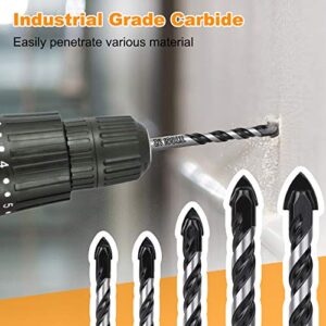 Concrete & Masonry Professional Drill Bit Set (5PCS) for Glass/Brick/Plastic/Cement/Wood/Tile/Etc, Industrial Strength Carbide Drill Bit Tip, 1/4"-1/2" by TITGGI