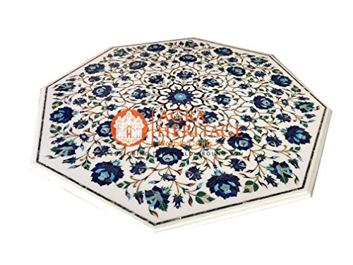 White Marble Dining Hallway Table Top Lapis Lazuli Malachite Inlay Outdoor Decor | 48" Inches