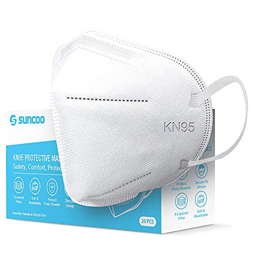 SUNCOO Protective KN95 Face Mask - 20 Pack, 5 Layers Cup Dust Mask Protection Against PM2.5 Dust, Smoke and Haze-Proof, Designed for Men, Women, Essential Workers - White