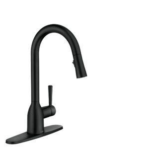 moen adler matte black one-handle high arc kitchen sink faucet with power clean, modern kitchen faucet with pull down sprayer, 87233bl