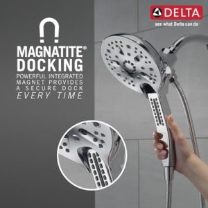 Delta Faucet 5-Spray In2ition 2-in-1 Dual Hand Held Shower Head with Hose, H2Okinetic Handheld Shower Head with Magnetic Docking, Chrome Handheld Shower Heads, Chrome 58620-25-PK, 2.5 GPM Water Flow