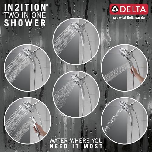 Delta Faucet 5-Spray In2ition 2-in-1 Dual Hand Held Shower Head with Hose, H2Okinetic Handheld Shower Head with Magnetic Docking, Chrome Handheld Shower Heads, Chrome 58620-25-PK, 2.5 GPM Water Flow