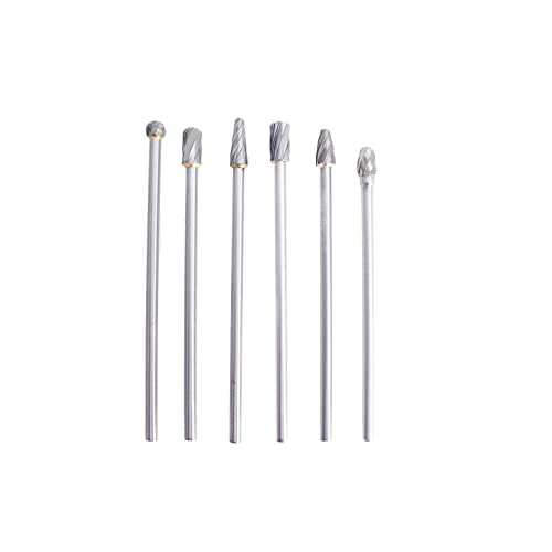 findmall 6Pcs Carbide Alloy Rotary Burr Set 6mm(1/4") Shank 10mm Head 150mm Length for DIY Woodworking Metal Carving Polishing Engraving Drilling