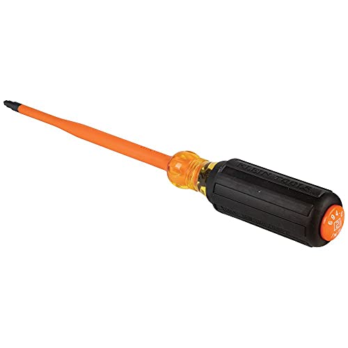 Klein Tools 6946INS 1000V Slim Tip Insulated Screwdriver, 6-Inch Round Shank, #2 Square Tip, Cushion Grip Handle