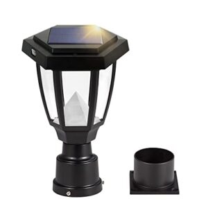 fudesy led outdoor solar post light, waterproof fence post lights solar powered, plastic black solar deck post lights for garden mount landscape yard patio pathway, warm white, 3000k