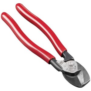 klein tools 63215 cable cutter, high-leverage 6.5-inch compact, forged from us made steel, ideal for cutting aluminum and copper cable