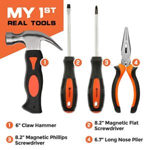 INCLY 18PCS Kid Hand Tool Set, Boy Builder's Tool Set with Real Hand Tools, Kids Tool Belt Waist 20"-32", Toddlers Learning Tool Kit Hammer Screwdriver Plier for Home DIY Woodworking Play